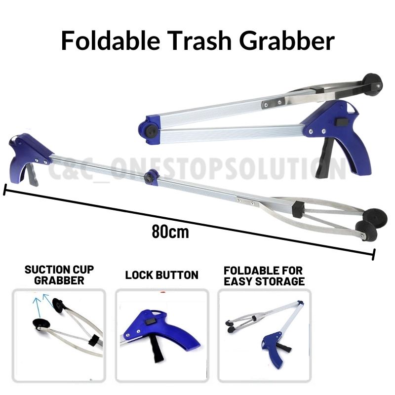 83 cm Heavy Duty Foldable Pick Up & Reaching Tool Long Handle Trash ...