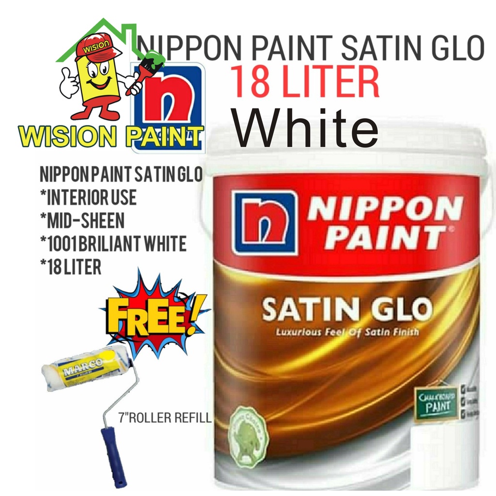( PROMOSI HEBAT 2021) 18L Nippon Paint Satin Glo - 1001 Brilliant White 18L + Freegift ( FREE 7 ...