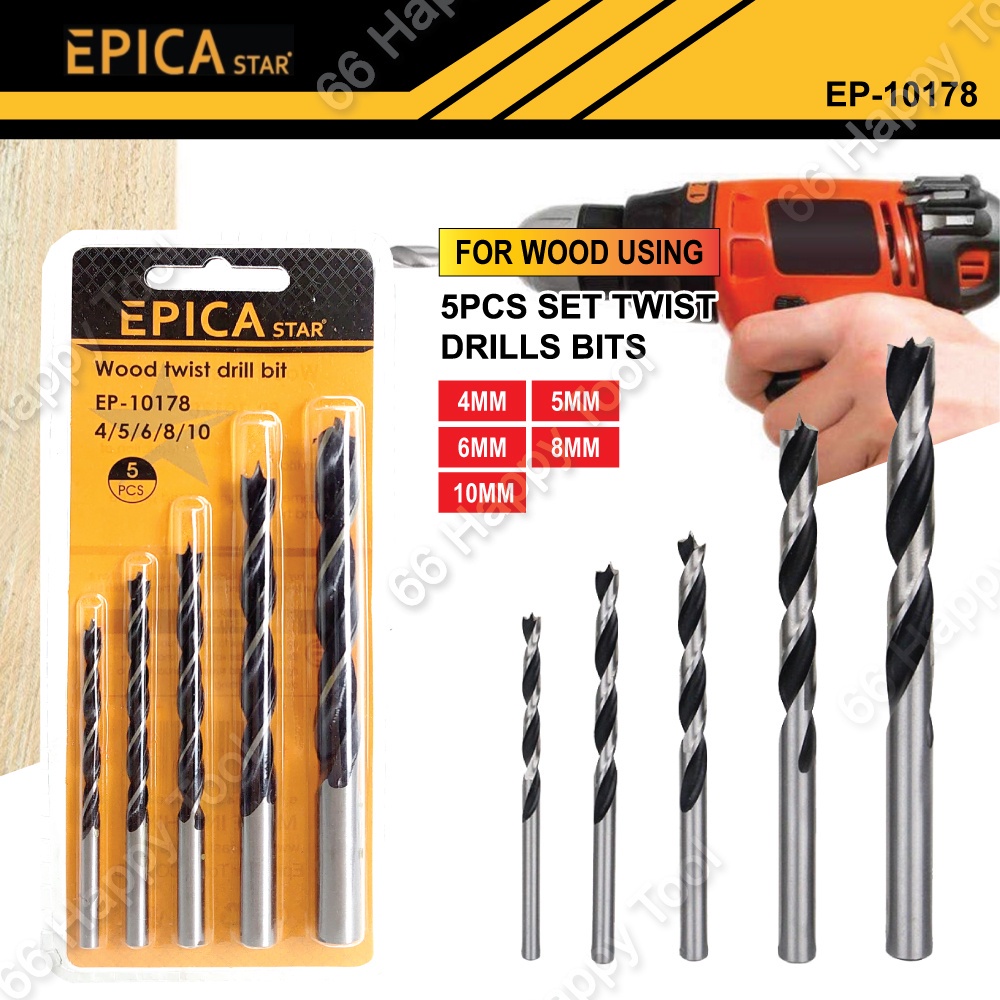 EPICA STAR 5pcs Set Twist Drill Bits For Wood / Stainless Steel EP10178 ...