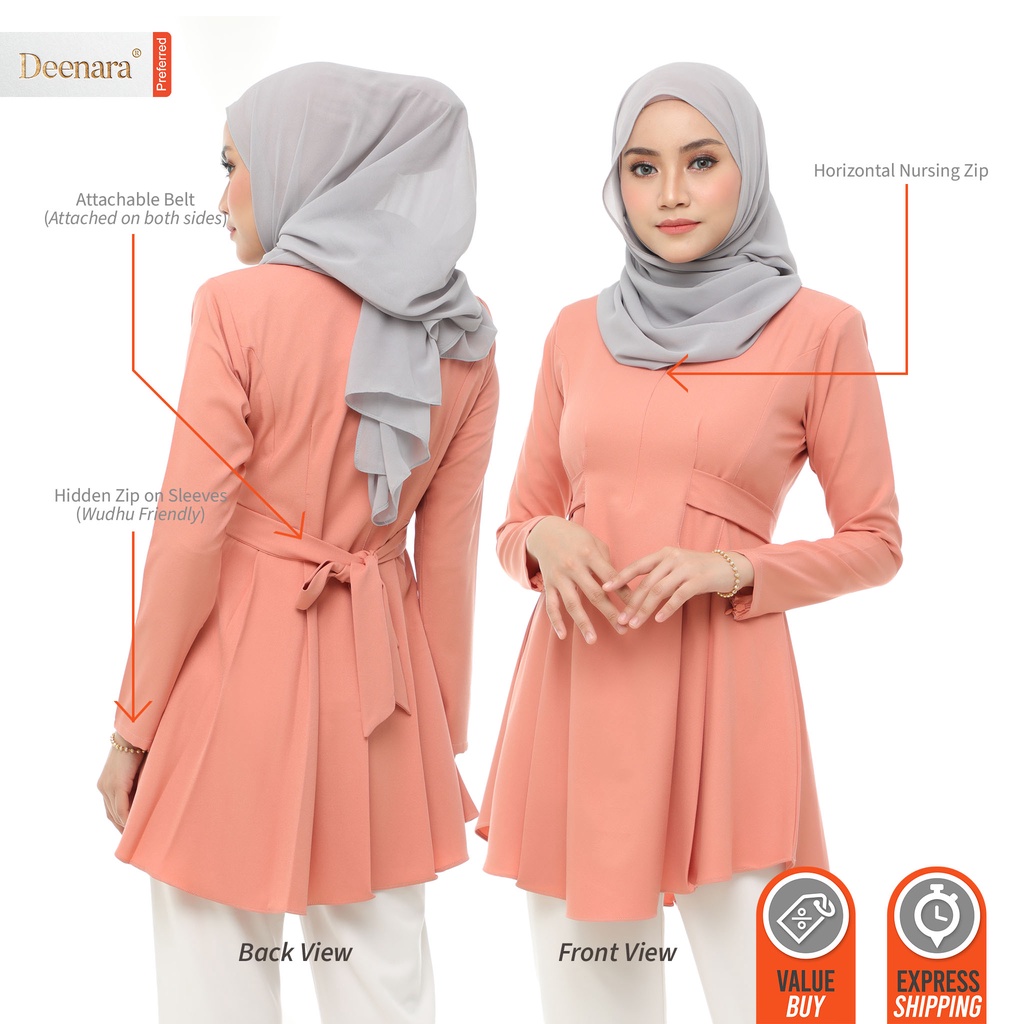 DEENARA Muslimah Long Nursing Friendly Blouse Callista | Shopee Malaysia