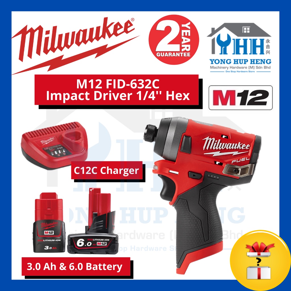 Milwaukee M12 FID-632C Fuel GEN II 1/4" Hex Impact Driver M12 3.0Ah 6 ...