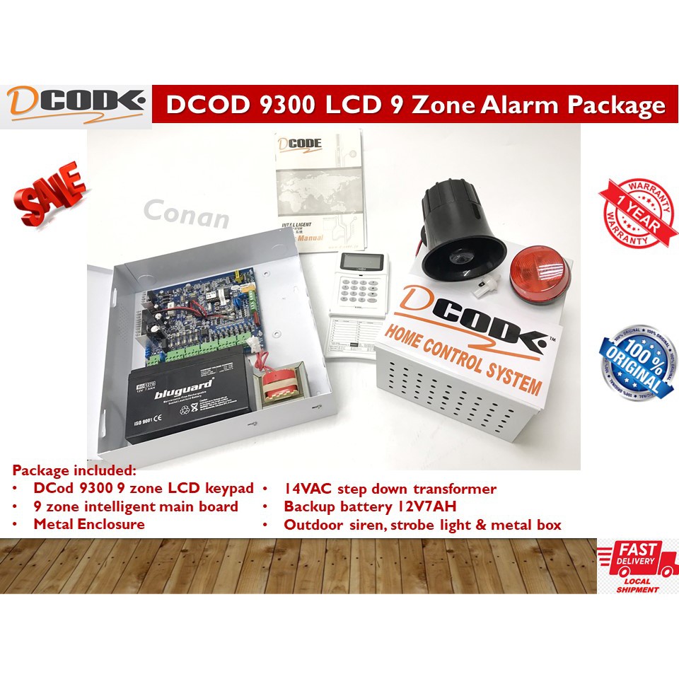 Dcod 9300 LCD 9 Zone Security Home Alarm System Package - Dcode Wired ...
