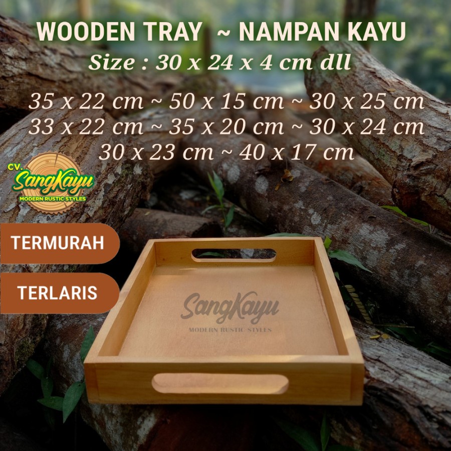KAYU Sangkayu Wooden Tray + Handle 30x24x4 cm Wooden Tray Multipurpose ...