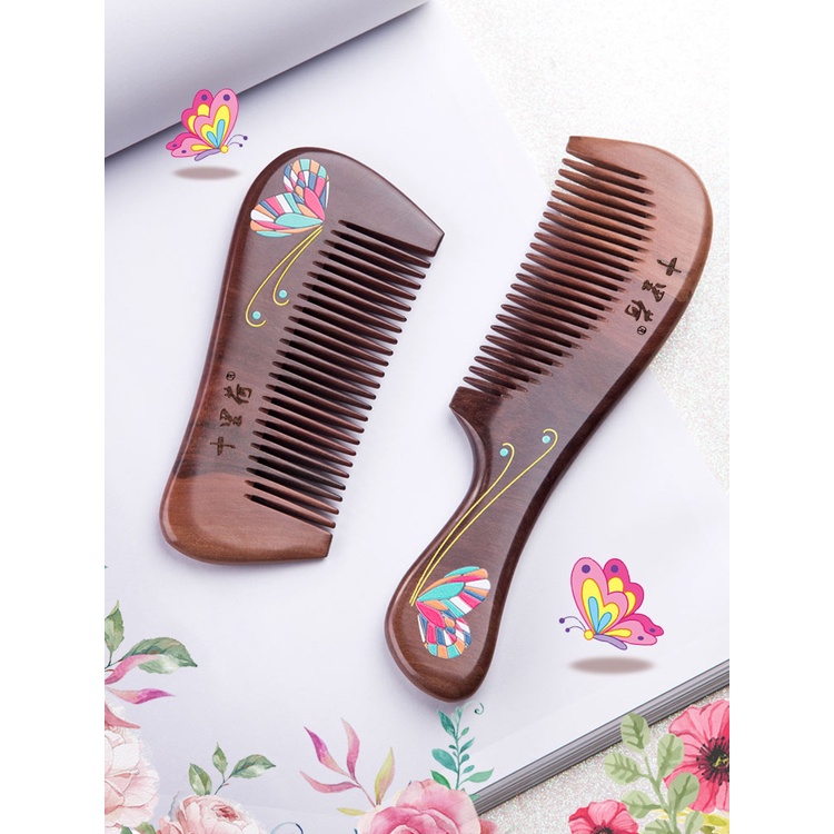 Butterfly Flying Lacquer Comb Household Wooden Comb Set Genuine Peach ...