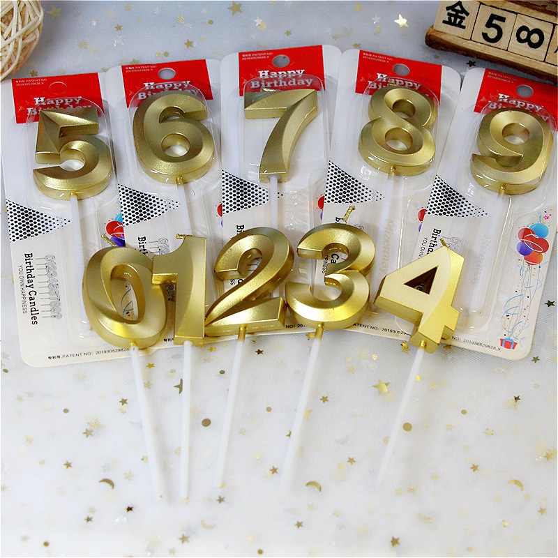1Pcs Gold Happy Birthday Number Cake Candles 0-9 Cake Topper Kids Girls ...