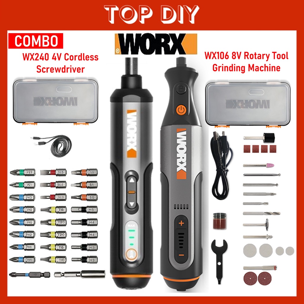 WORX WX240 4V Cordless Screwdriver WX106 Rotary Tool /Grinding Machine 28000RPM Rechargeable ...