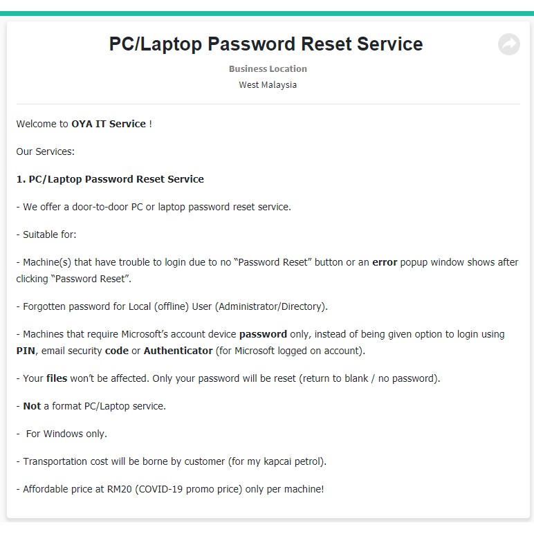 PC/Laptop Password Reset Service (Windows) | Shopee Malaysia