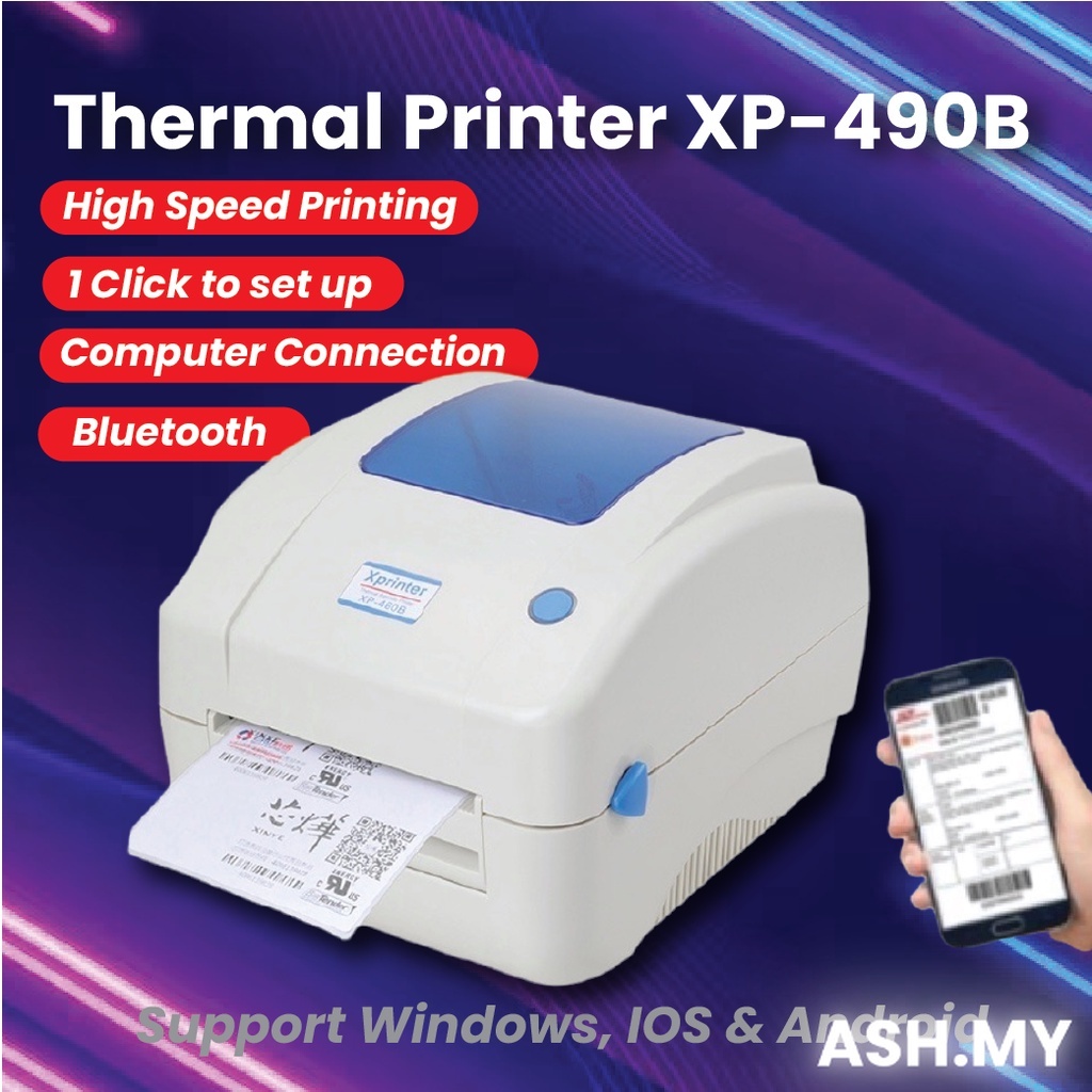 XPrinter XP-490B Bluetooth Thermal Printer 3pin Plug Shipment Waybill Barcode Label Sticker ...