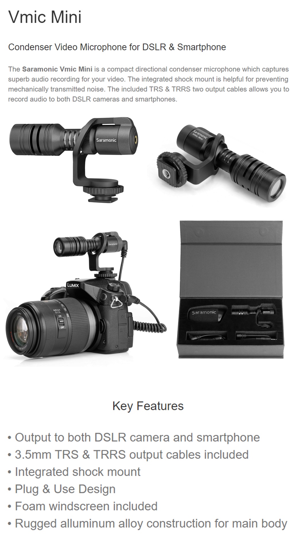 Saramonic Vmic Mini Condenser Video Microphone Mini Ultracompact Camera ...