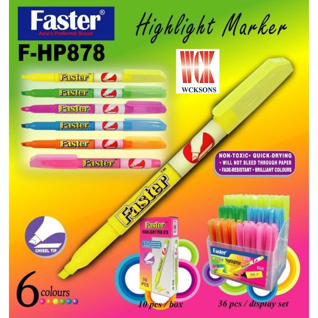 FASTER HIGHLIGHTER MARKER 878 ( AVAILABLE IN 6 COLOURS ) | Shopee Malaysia