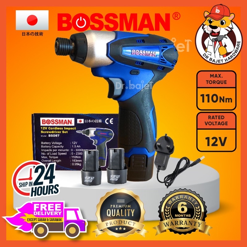 12V BOSSMAN CORDLESS IMPACT SCREWDRIVER DRILL ( BSD87 ) | Shopee Malaysia