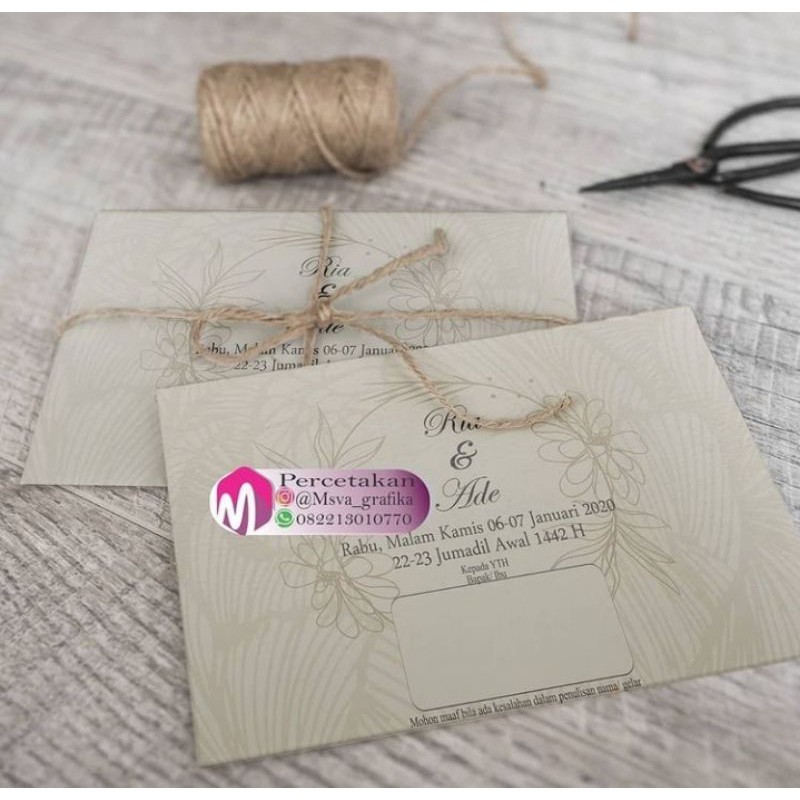Folding INVITATION WITH 2 RAMI ROPES, BEAUTIFUL, UNIQUE, RUSTIC, MODERN ...