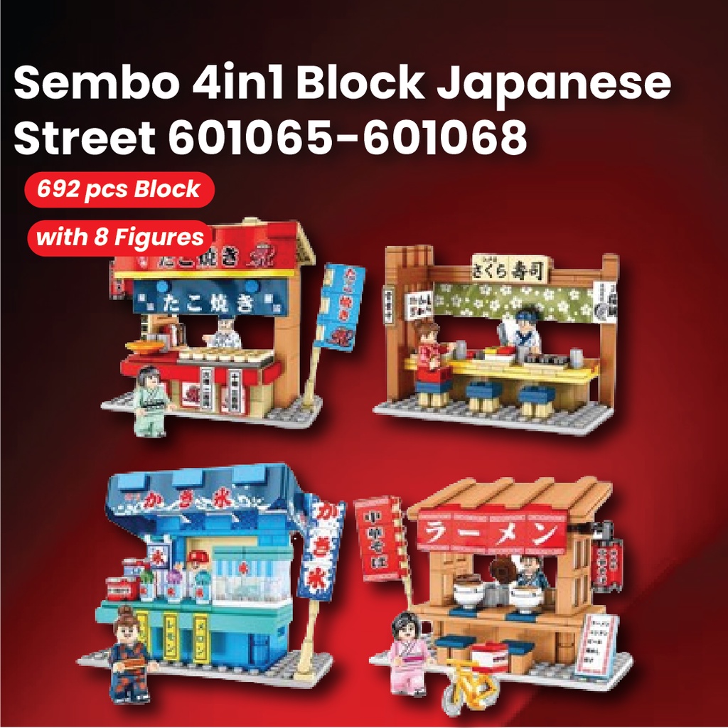 Sembo Block 601065-601068 4in1 Mini Street Building Block Japan Series Takoyaki Sushi Shaved Ice ...