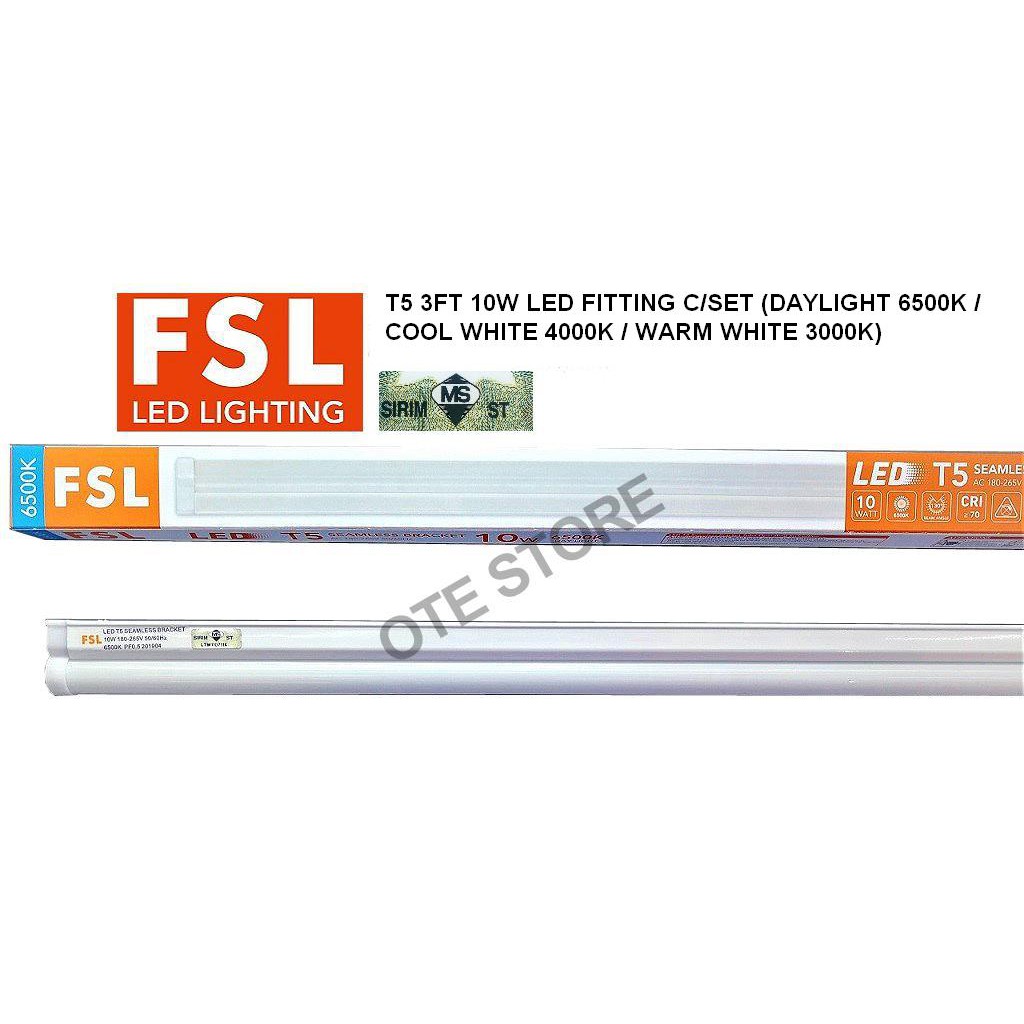 FSL T5 3FT 10W LED FITTING SET WITH BRACKET (SIRIM) (DAYLIGHT 6500K ...