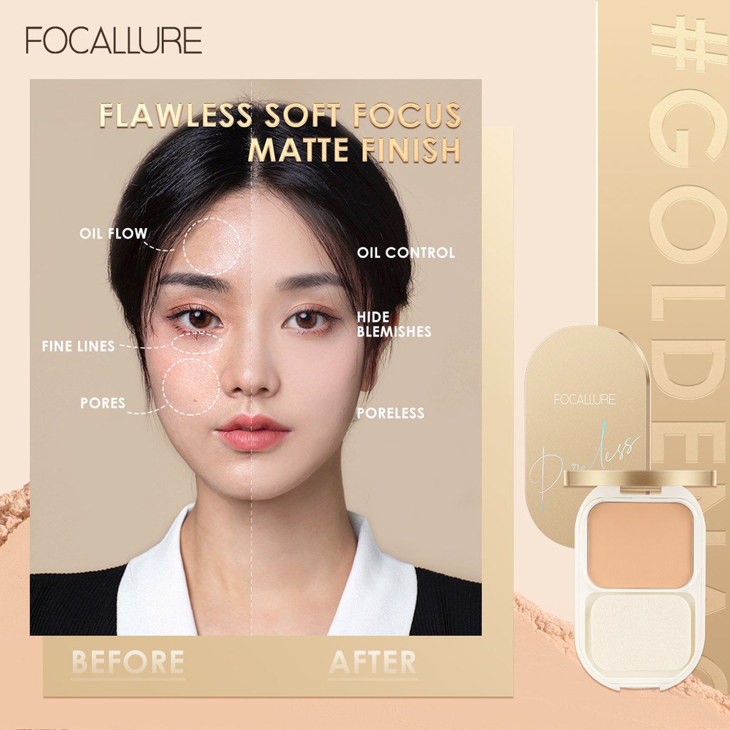 FOCALLURE FA206 2 Way Lasting Poreless Compact Powder Full Coverage ...