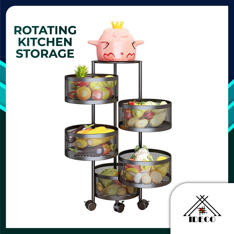 iDECO Multi Layer Rotating Kitchen Vegetable Fruit Storage Rack Cooker ...