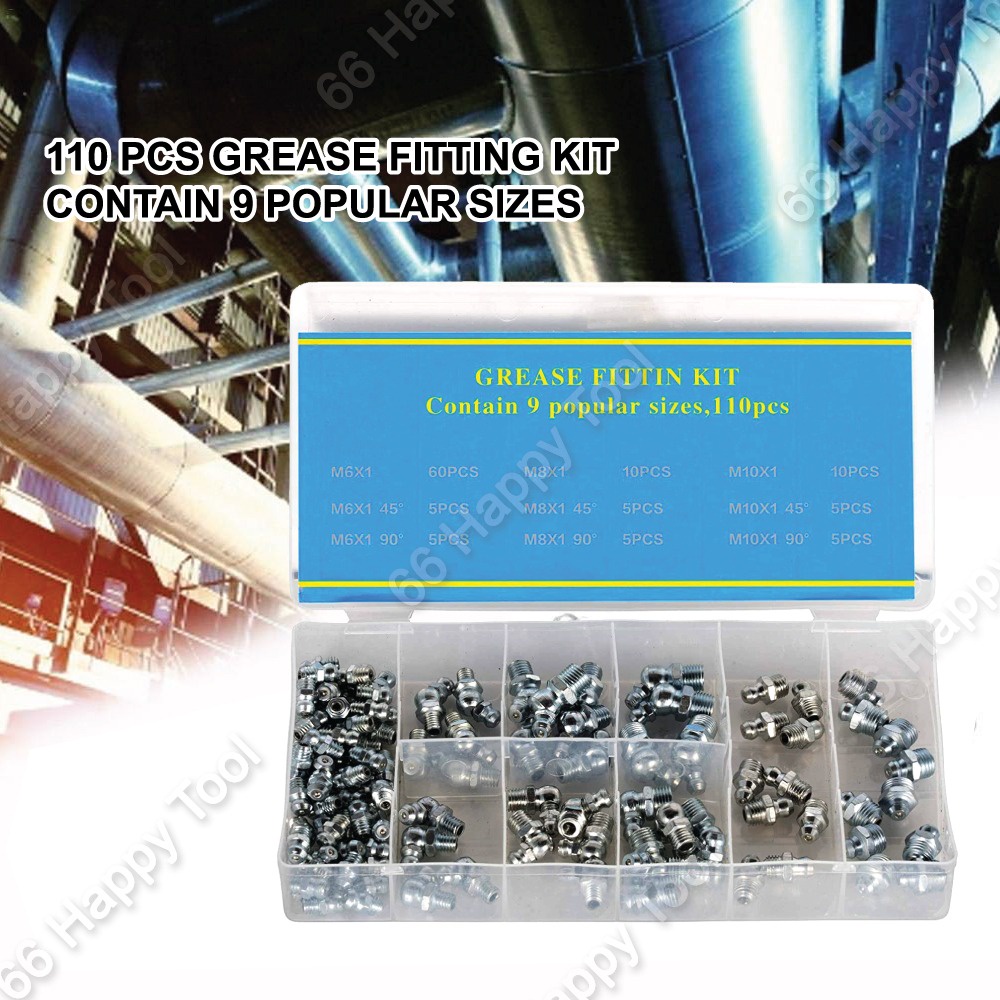 45pcs 110pcs Hydraulic Grease Nipple Fitting Assortment Kit M6 M8 M10 ...