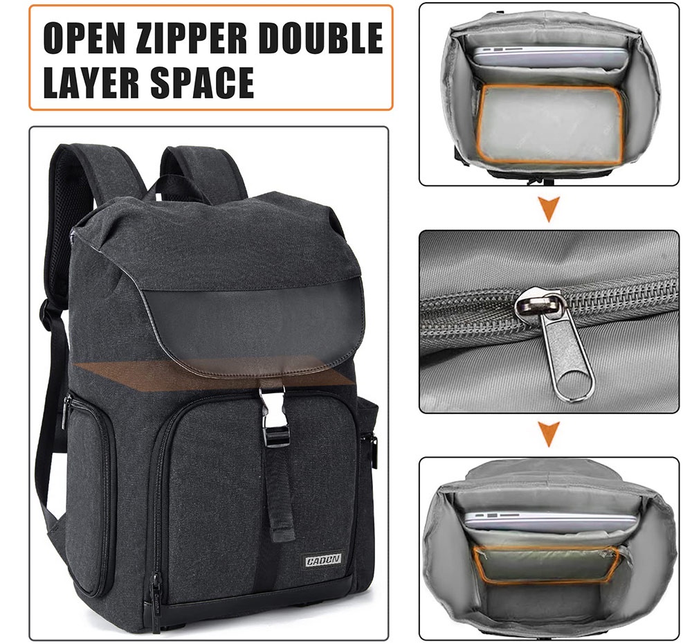Caden Multipurpose Camera Backpack Vintage Canvas Laptop Bag for DSLR ...