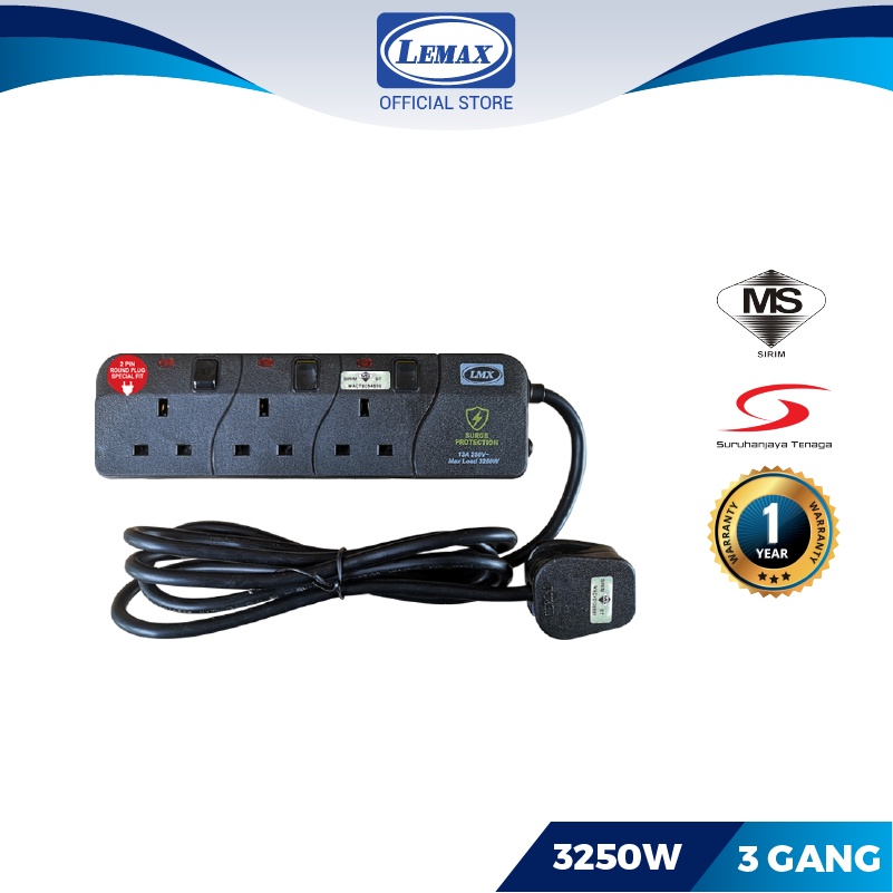 [SIRIM] LMX 3, 4, 5 Gang Extension Socket 3 Pin Surge Protection (2M ...