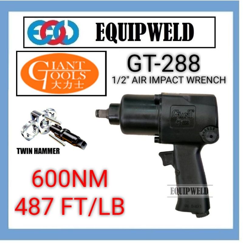 GIANT GT-288 1/2" DRIVE PNEUMATIC AIR IMPACT WRENCH TWIN HAMMER (HEAVY DUTY) GT288 TUTA 660NM ...