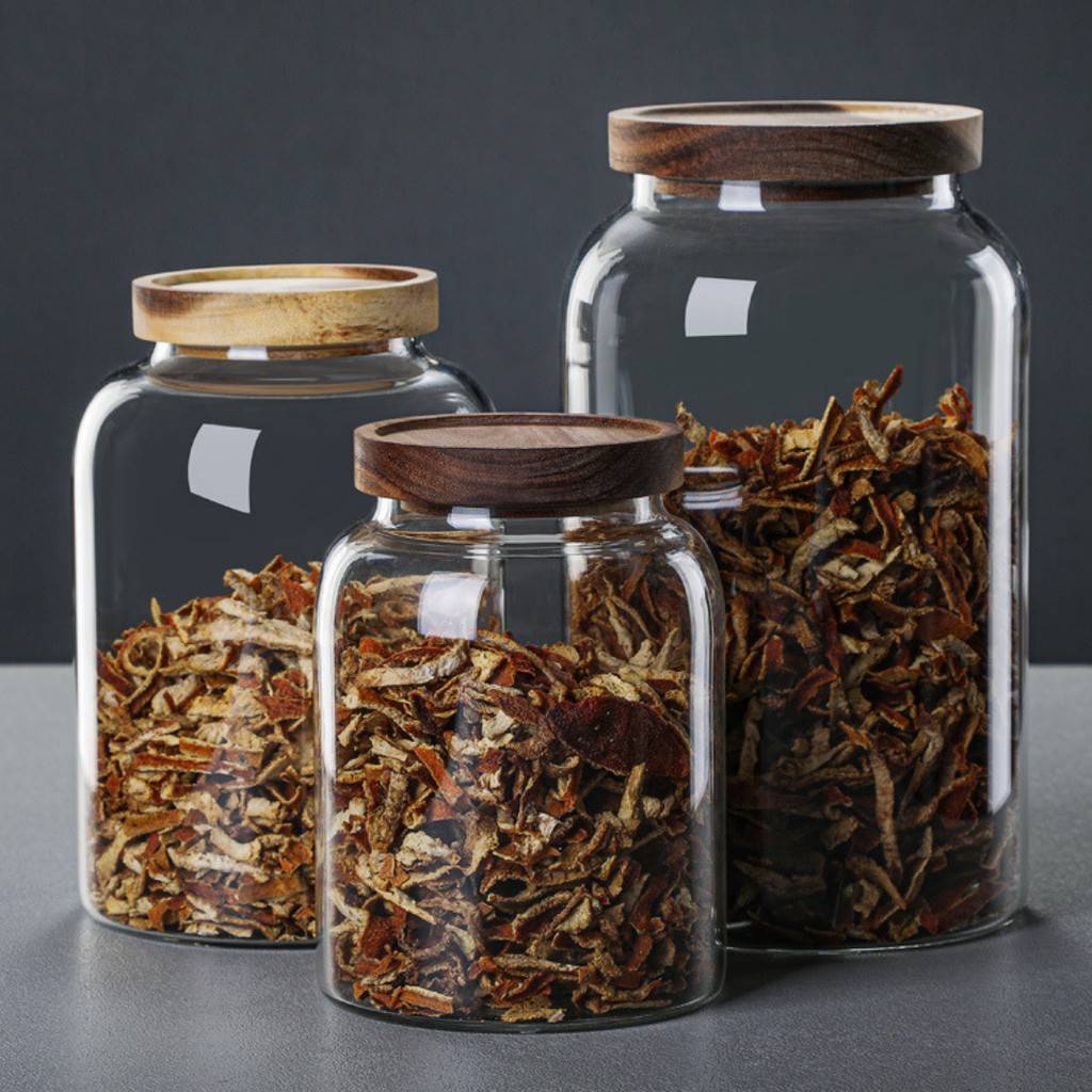 Balang/Bekas Kaca Kedap Udara, Airtight Glass Jar with Wooden Lid ...