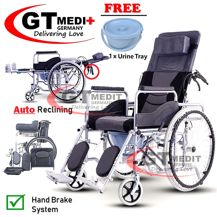 WCH-PLC-19 GT MEDIT GERMANY Lie Down Hydraulic Recline Self Propelled Commode Toilet Wheelchair ...