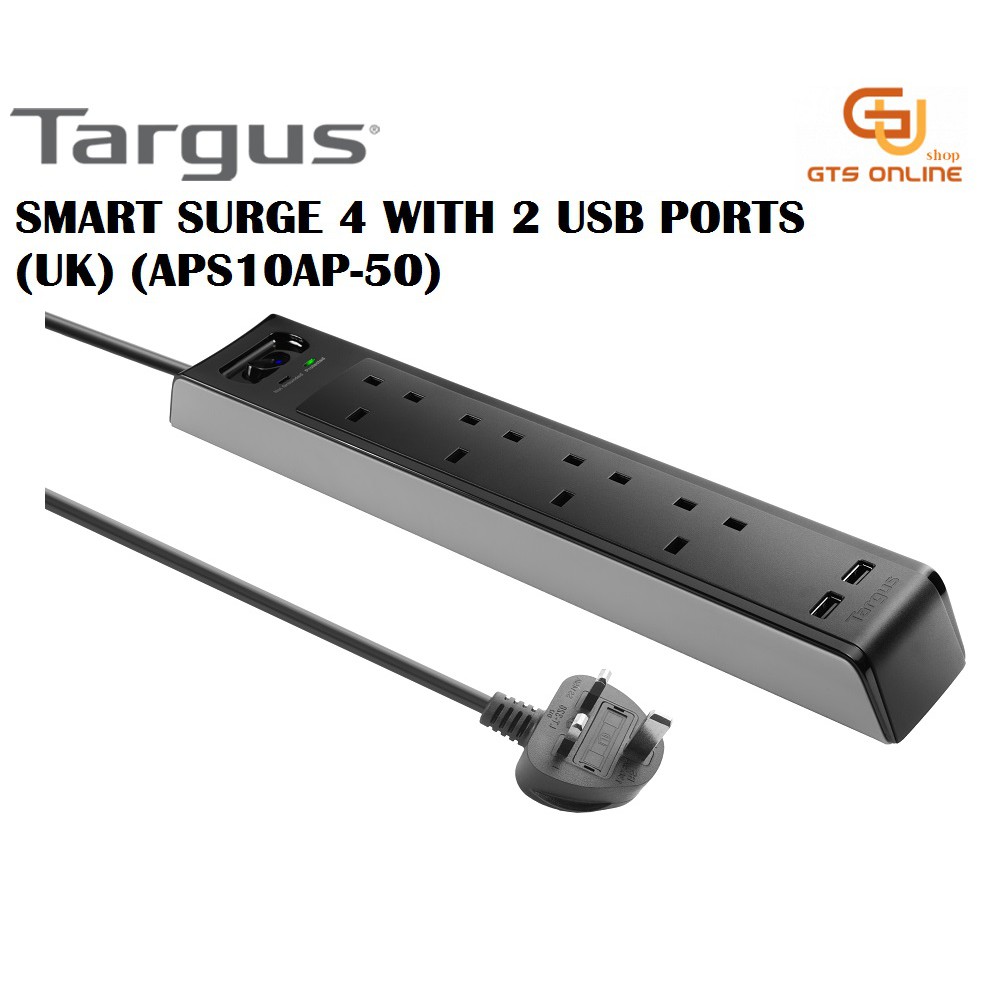 TARGUS SURGE PROTECTOR"Smart Surge 4" with 2 USB Ports (UK) (APS10AP-50 ...