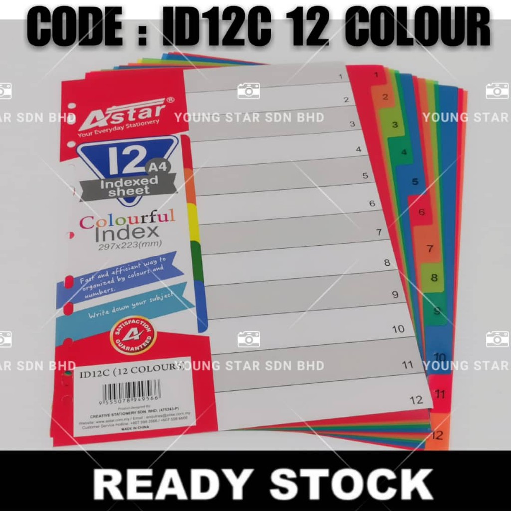 ASTAR A4 COLOURFUL PP/PLASTIC INDEX DIVIDER ID05C / ID10C / ID12C ...