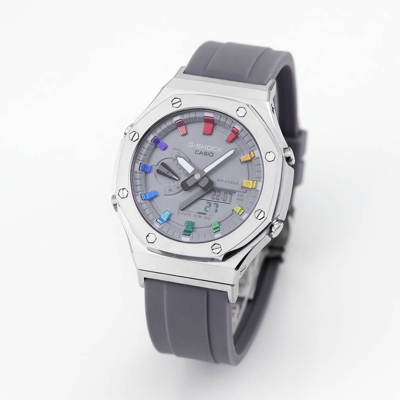 GA-2100 AP GREY RAINBOW STEEL BEZEL RUBBER STRAP PREMIUM CORY 1.1 ...