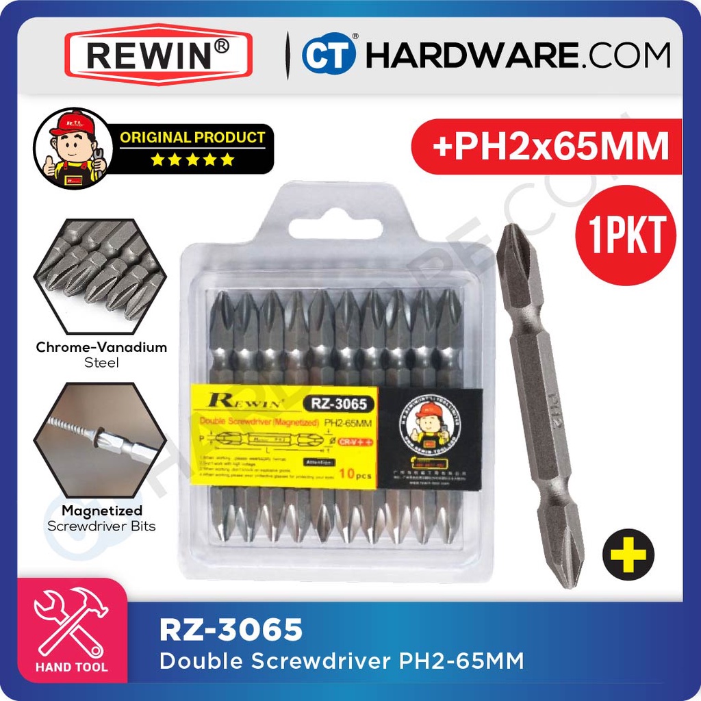 REWIN RZ-3065 DOUBLE SCREWDRIVER BITS PH2 X 65MM X 6.35MM ( + + CRV ...