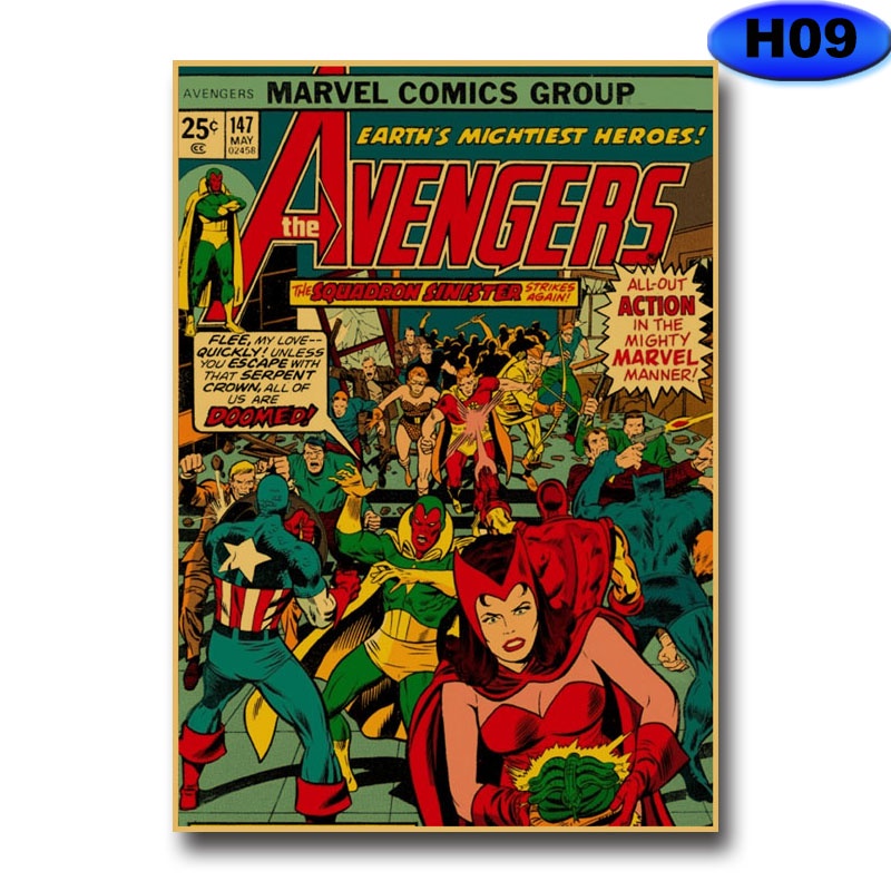 Kraft Paper Marvel Movie Avengers Comics Poster Vintage Art Wall ...