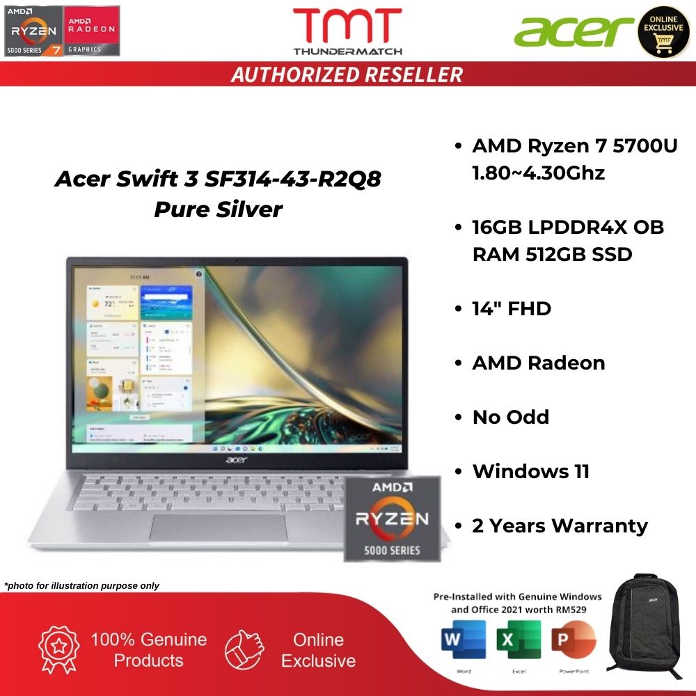 Acer Swift 3 SF314-43-R2Q8 Laptop | AMD Ryzen 7 5700U | 16GB RAM 512GB ...