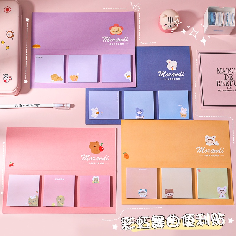 3 IN 1 Cute Lovely Sticky Notes Set Board Memo Label Sticker Bookmarks ...