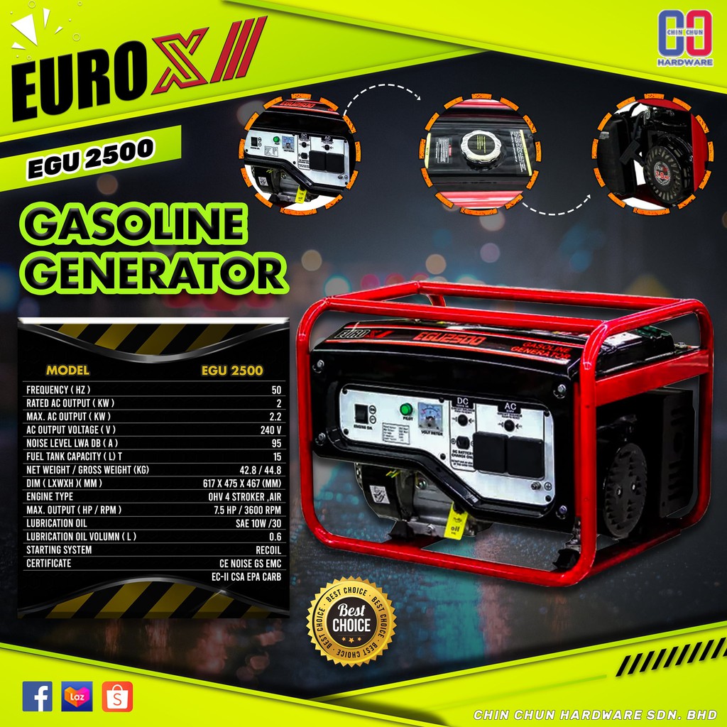 EURO X GASOLINE GENERATOR EGU2500 | EGU 2500 | EUROPOWER GASOLINE ...
