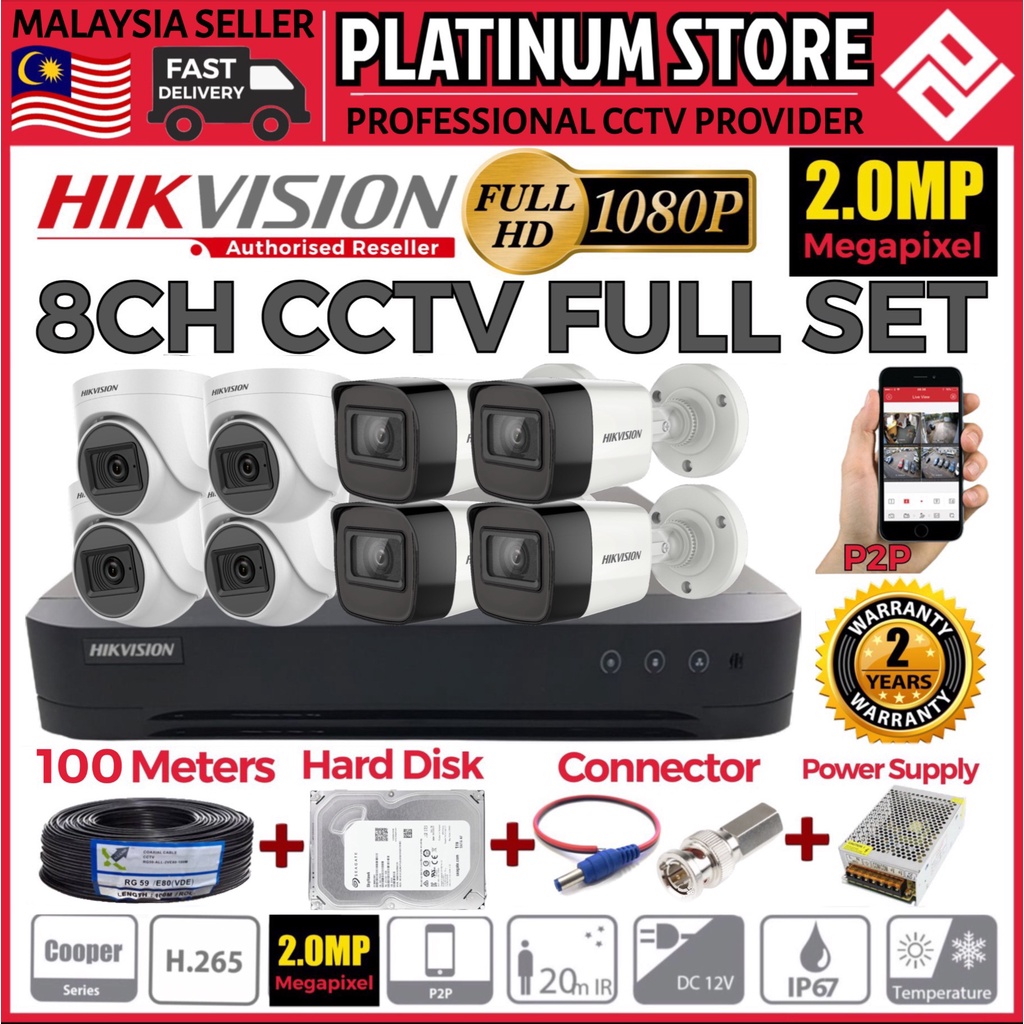 HIK HIKVISION 2MP Full Set 8 CHANNEL 2.0MP HD CCTV 8CH DVR + Camera ...
