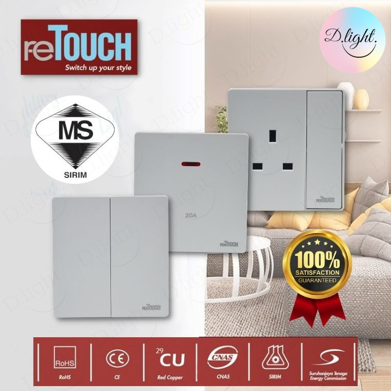 [SIRIM] reTouch Ultra Rimless Switch 1/2/3/4 Gang 1/2 Way 13A/15A Soket ...