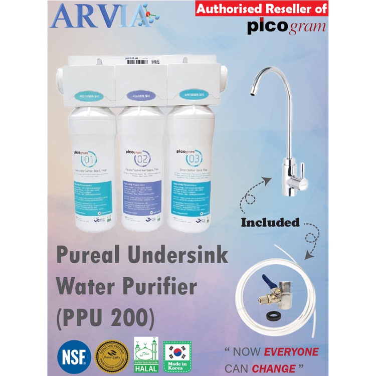 Pureal Undersink Water Purifier (PPU200), Package with 5 filters for 1 ...