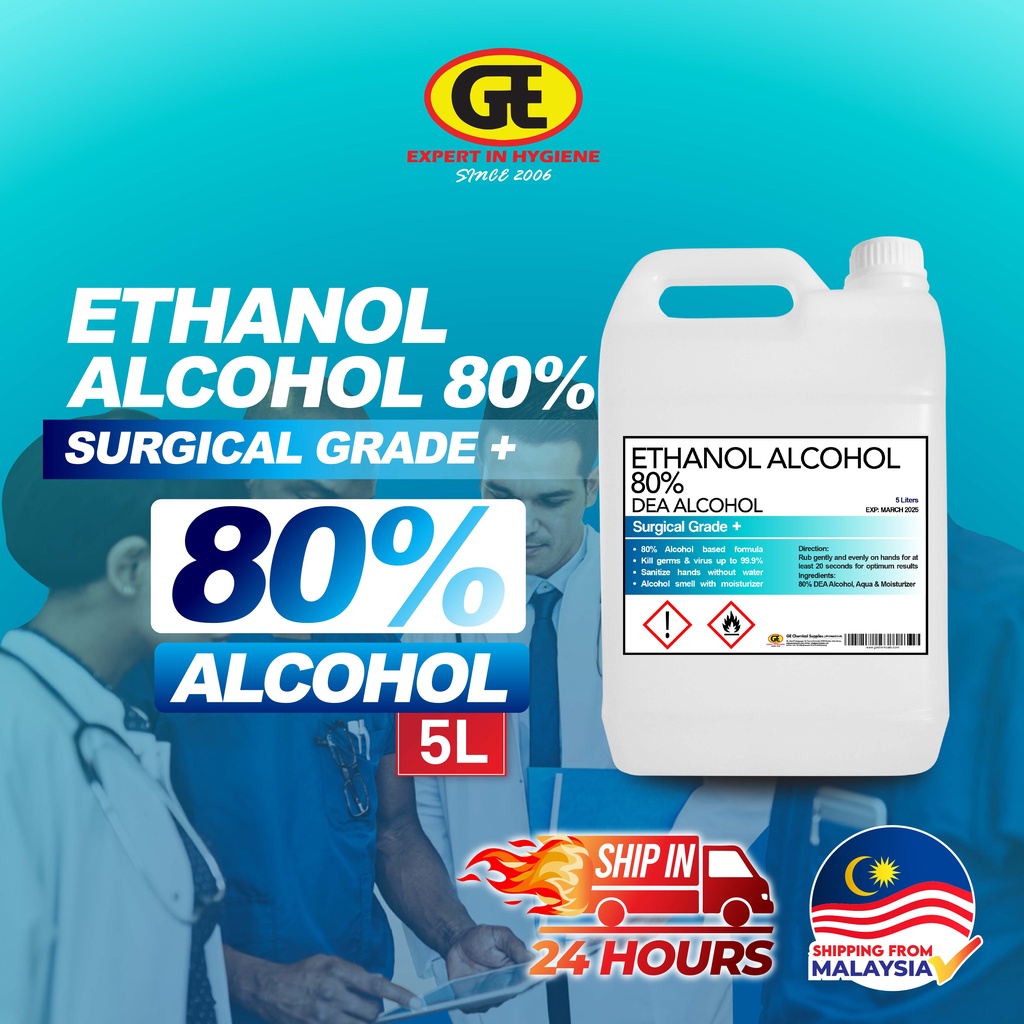 Alcohol Sanitizer Ethanol Alcohol 75% 80% 5L Ethyl Disinfect Liquid ...