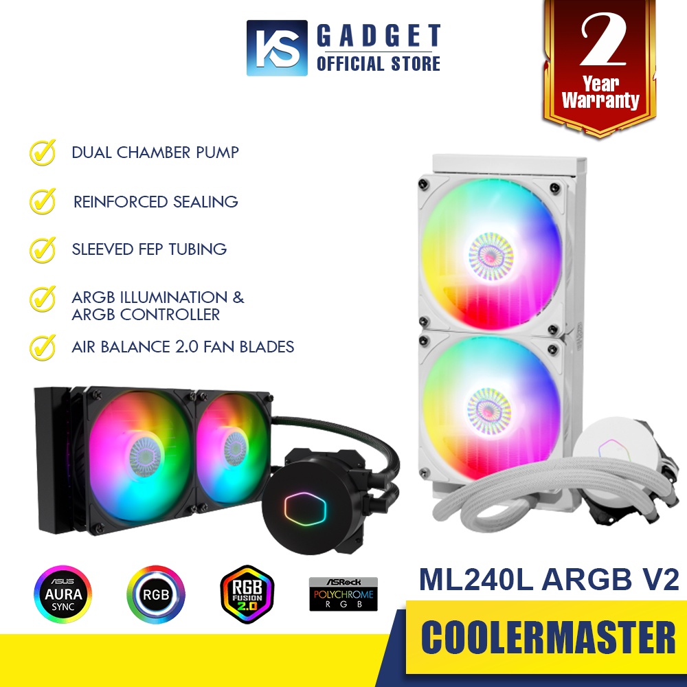 Cooler Master MasterLiquid ML240L/ML240L WHITE ARGB V2 CPU Liquid ...