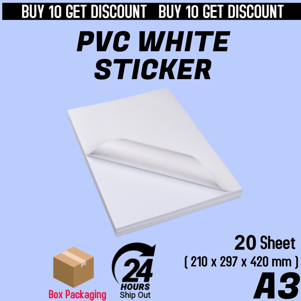 A3 PVC Vinyl Sticker Glossy Matte White Waterproof 20 Sheet | Shopee ...