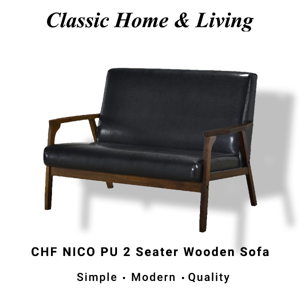 CHF NICO PU 2 Seater Wooden Sofa / Solid Wood Frame / Thick and ...