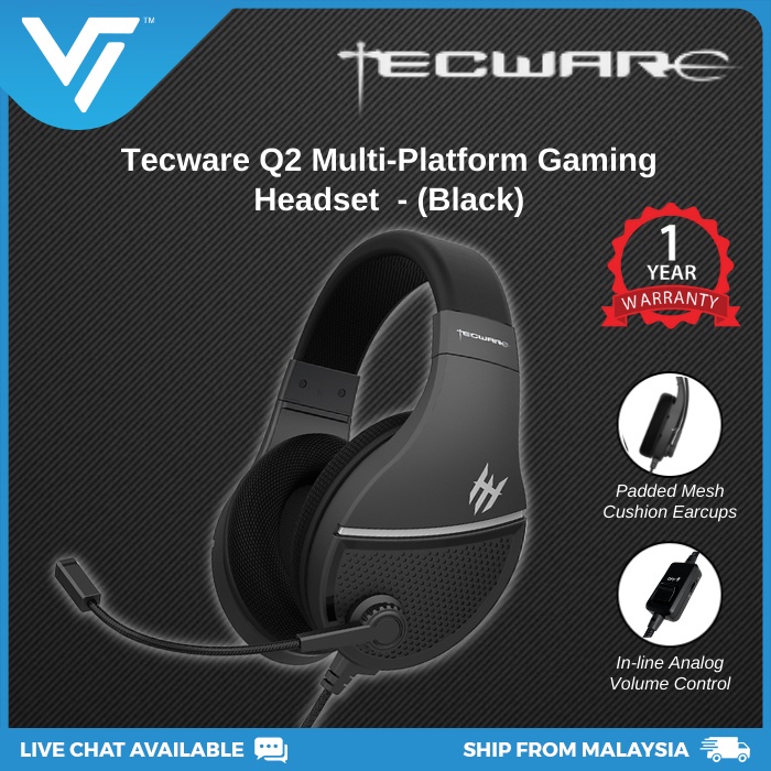 Tecware Q2 Gaming Headset with Mic 3.5mm Over Ear Headphone - (Black ...