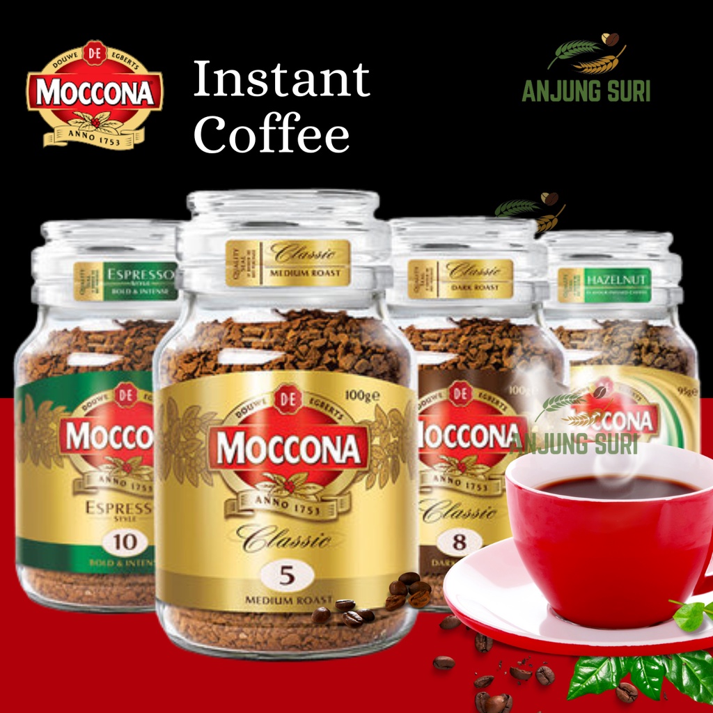 Moccona Freeze Dried Espresso Coffee Dark Roast Hazelnut Decaf Classic Medium Roast Kopi Segera ...