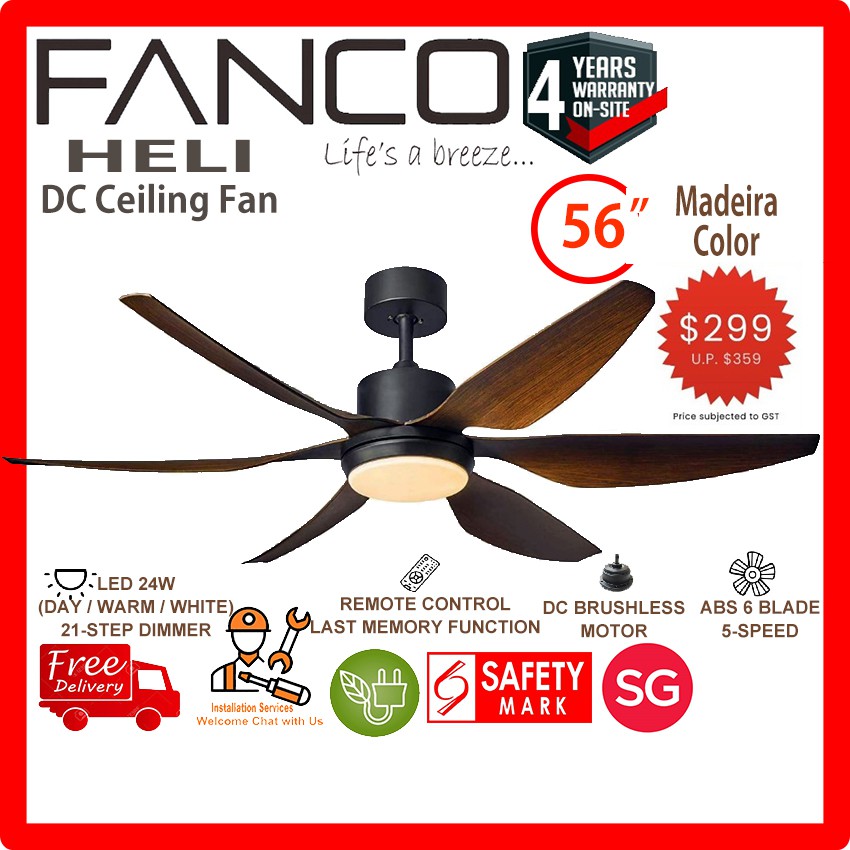 FANCO HELI 56" inch DC Motor Ceiling Fan with 5 Speed Remote Control ...