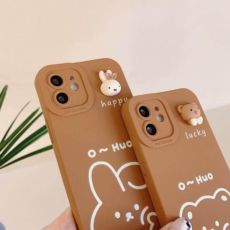 OPPO A78 A98 5G cute rabbit bear cartoon mini head brown soft case fon ...