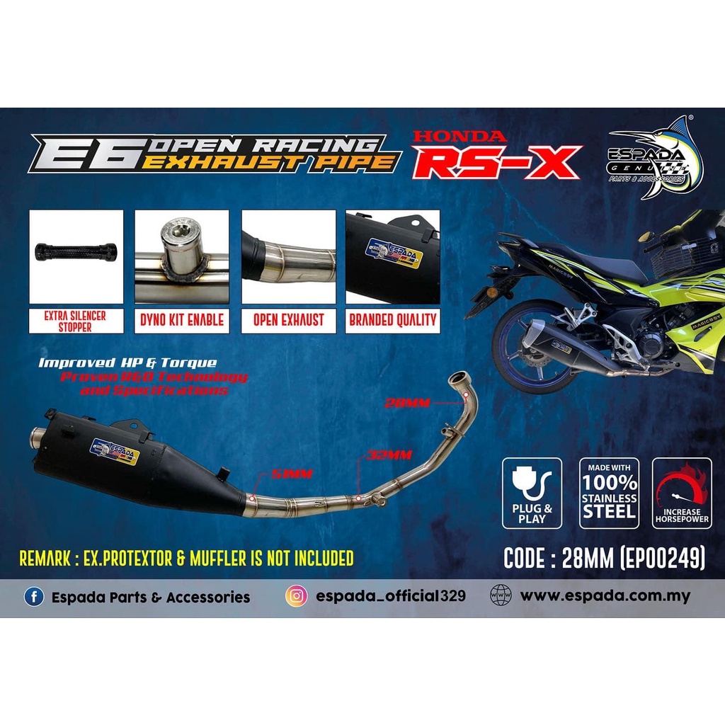 ESPADA EXHAUST PIPE HONDA RSX 150 EXZOS RACING E6 CUTTING STANDARD 28MM ...