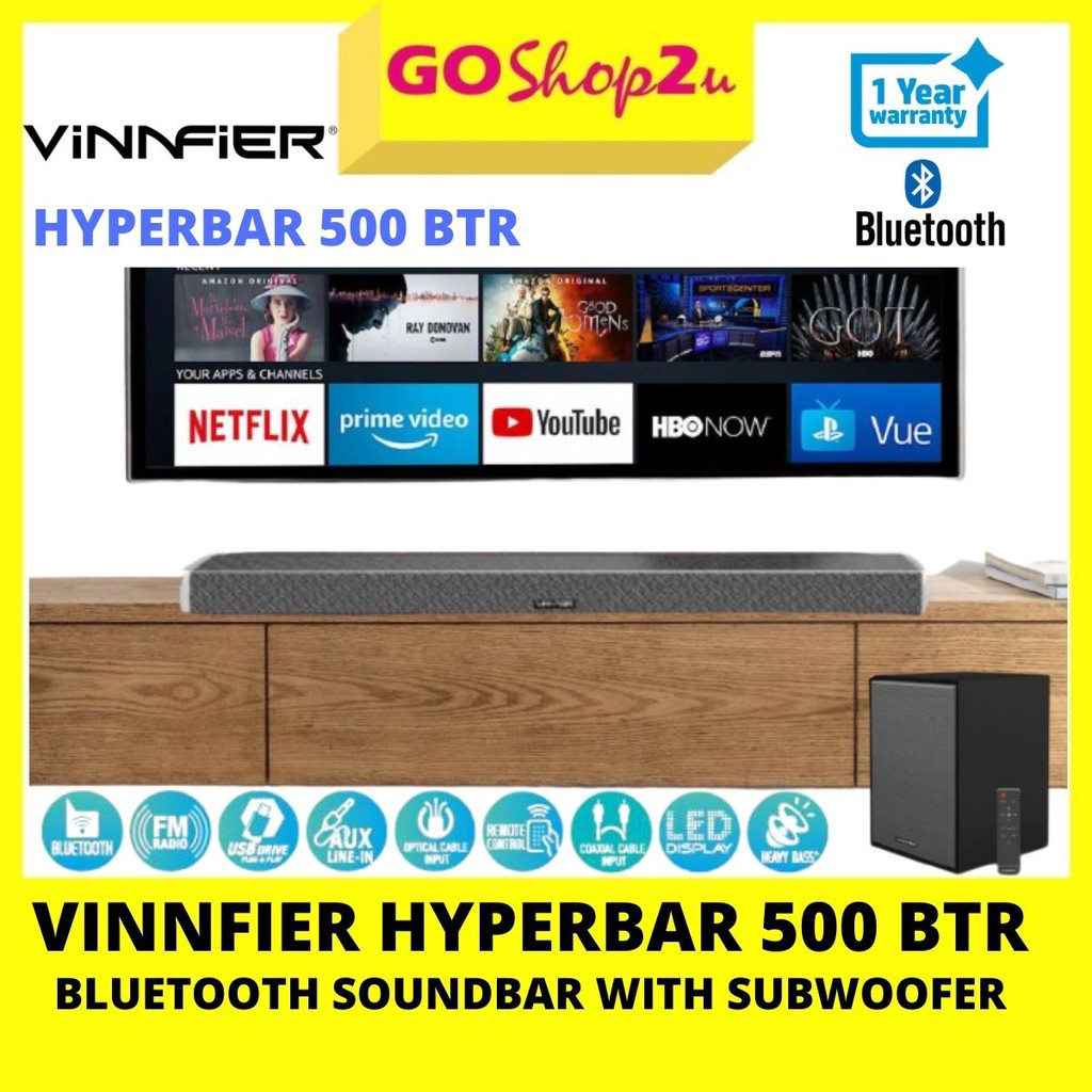 Vinnfier Hyperbar 500 BTR Bluetooth Sound Bar with Subwoofer 3D Effect ...