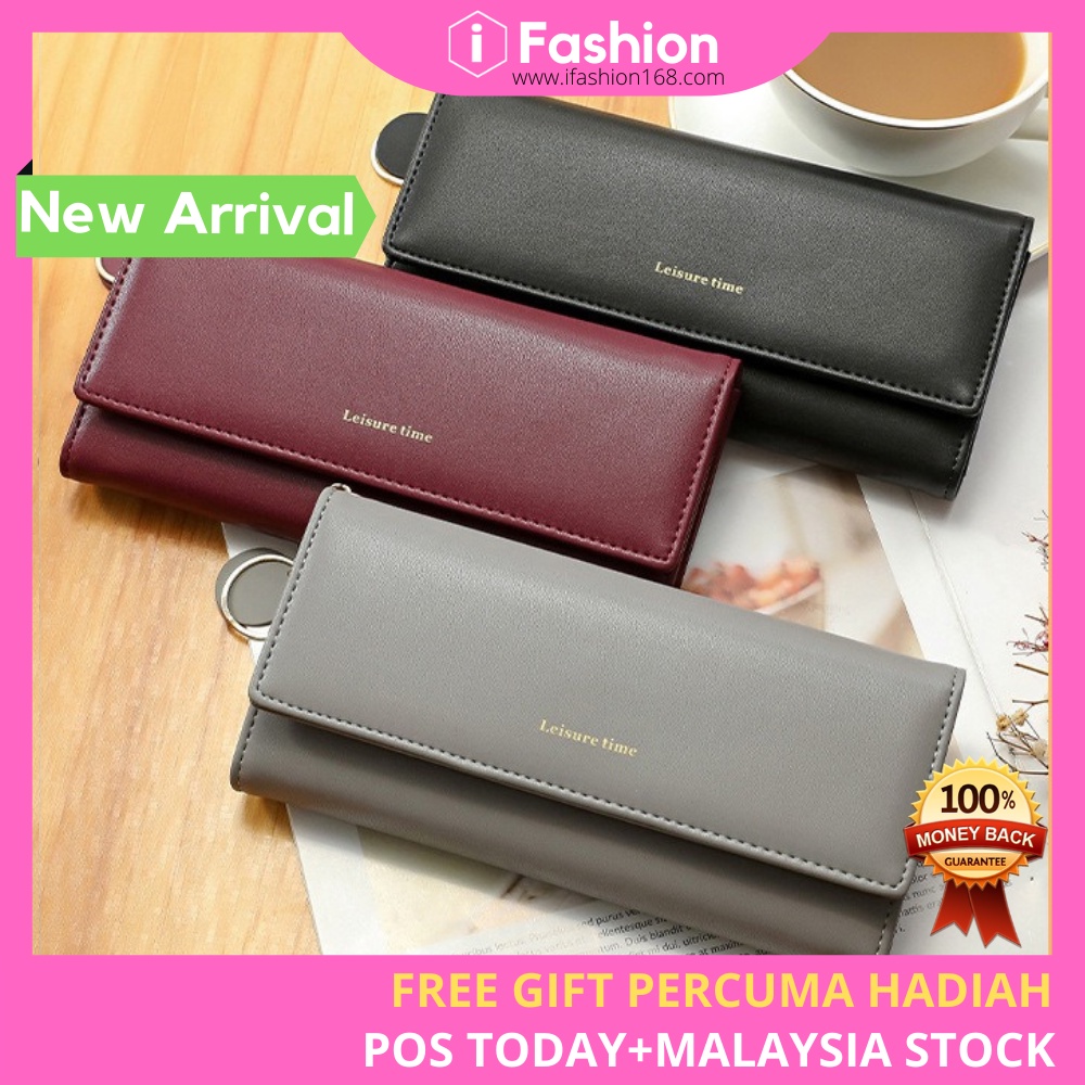 iFASHION 1258 READY STOCK Women Long Purse Tri-fold PU Leather Ladies ...