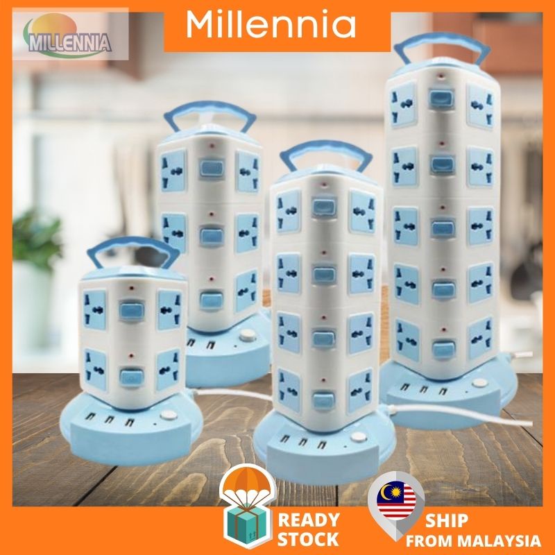Tower Extension Socket Universal Multi Plug USB Port 2/3/4/5 Tiers With ...