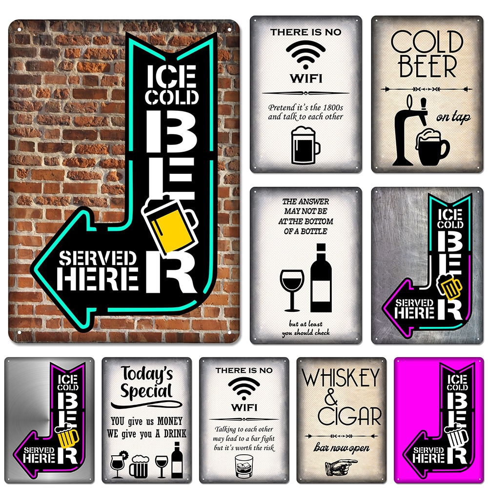 Bar Signpost Plaque Vintage WIFI Metal Poster Wall Art WhiskyTin Signs ...